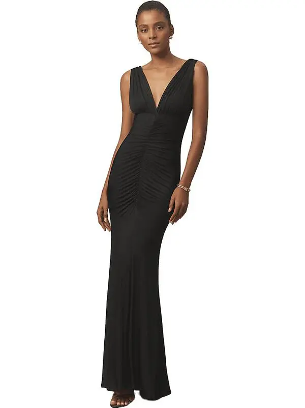 Bhldn Selena Plunge-neck Stretch Jersey Maxi Dress - Black
