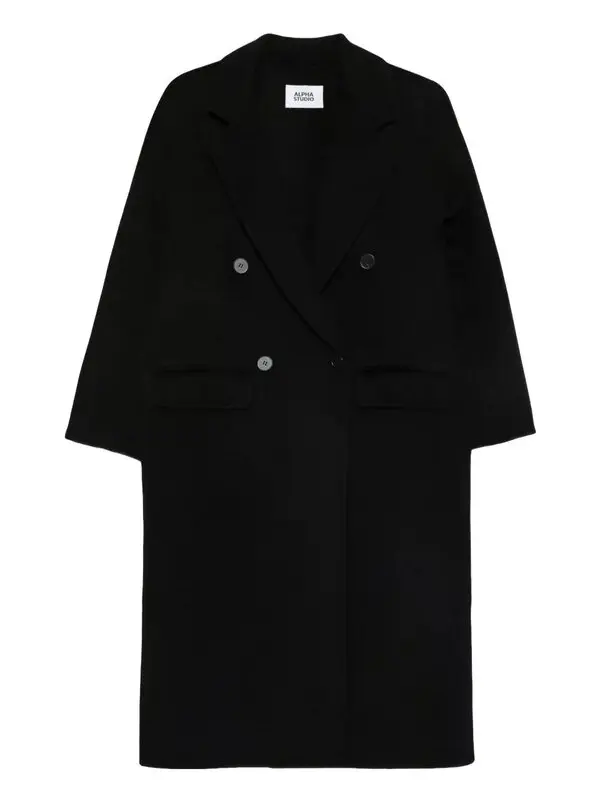 Alpha Studio Wool Double-breasted Coat - Black