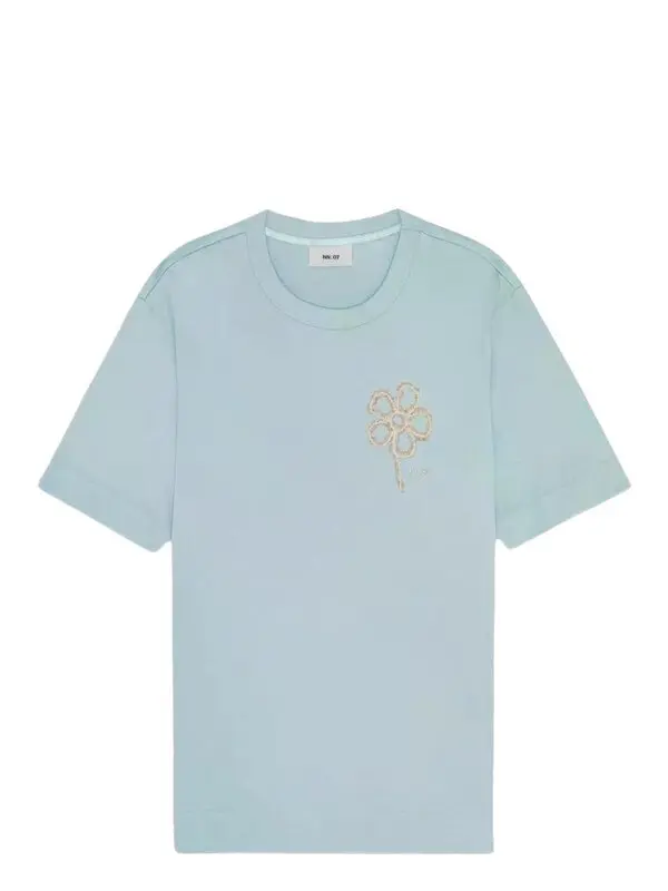 Nn07 Pedro Flower-embroidered T-shirt - Blue