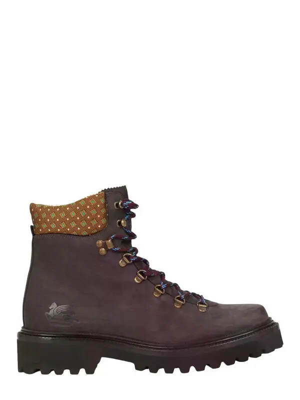 Etro Lace-up Boots With Patterned Collar - Brown
