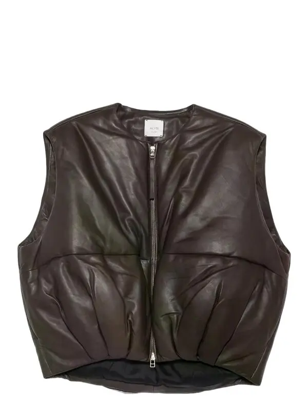 ALYSI Quilted Leather Vest - Brown