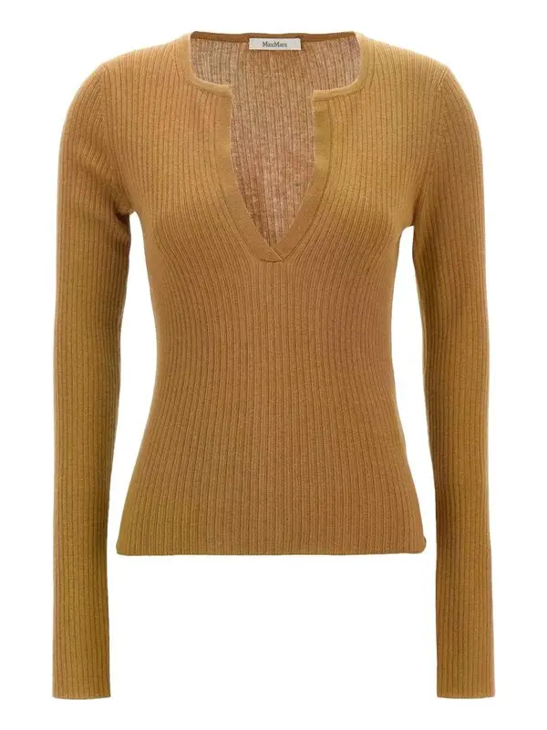 Max Mara Urlo Henley-neck Ribbed Sweater - Neutrals