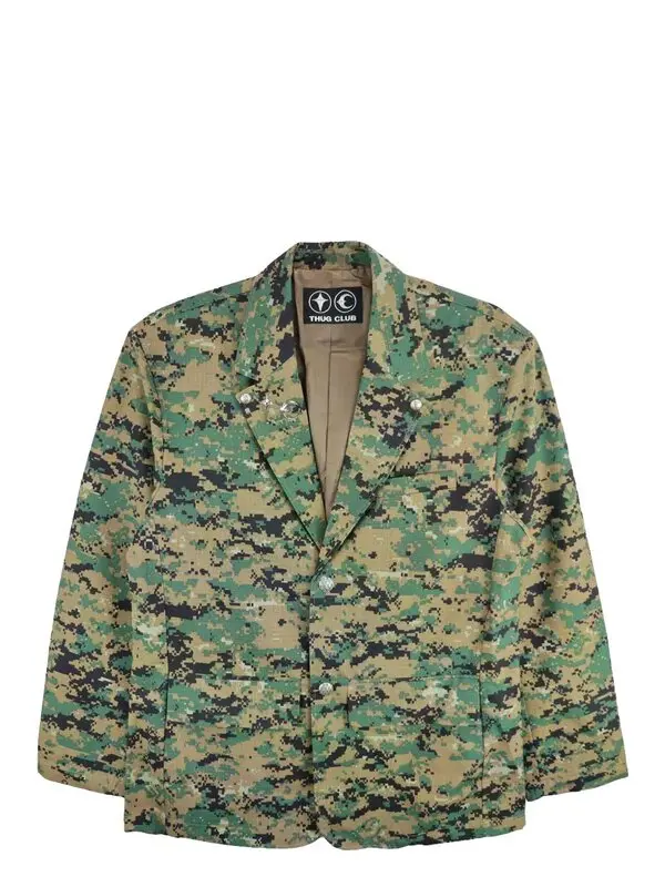 THUG CLUB Army Camouflage Single-breasted Blazer - Green