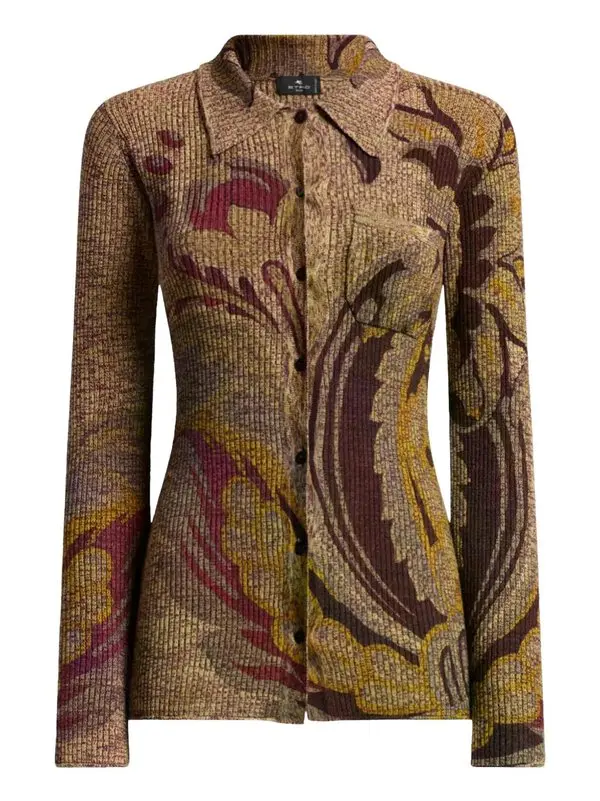Etro Floral-print Ribbed Knit Cardigan - Brown