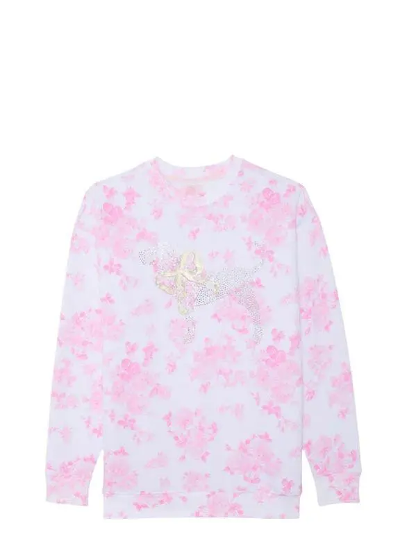 Pink X Loveshackfancy Oversized Crew Sweatshirt - Everblooming White