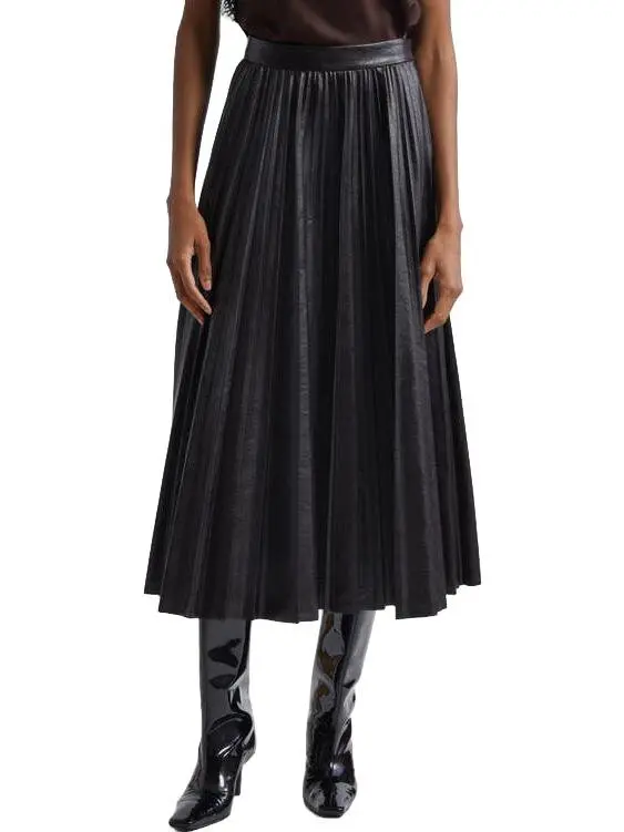 A.L.C. Etta Faux Leather Pleated Midi Skirt - Deepest Brown