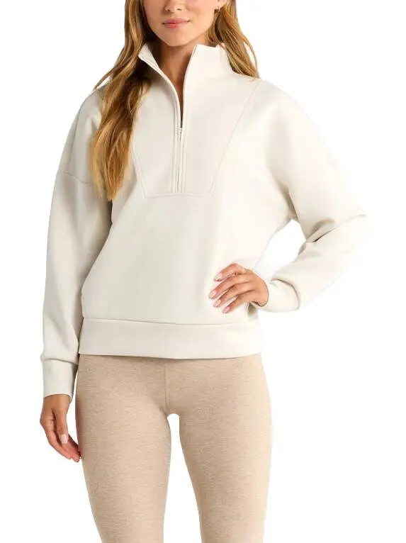Zella Ultrasoft Half Zip Pullover - Beige Ivory Heather