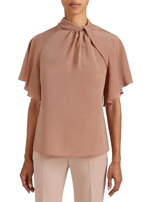 Santorelli Joyce Silk Mock Neck Blouse - Peach Whip