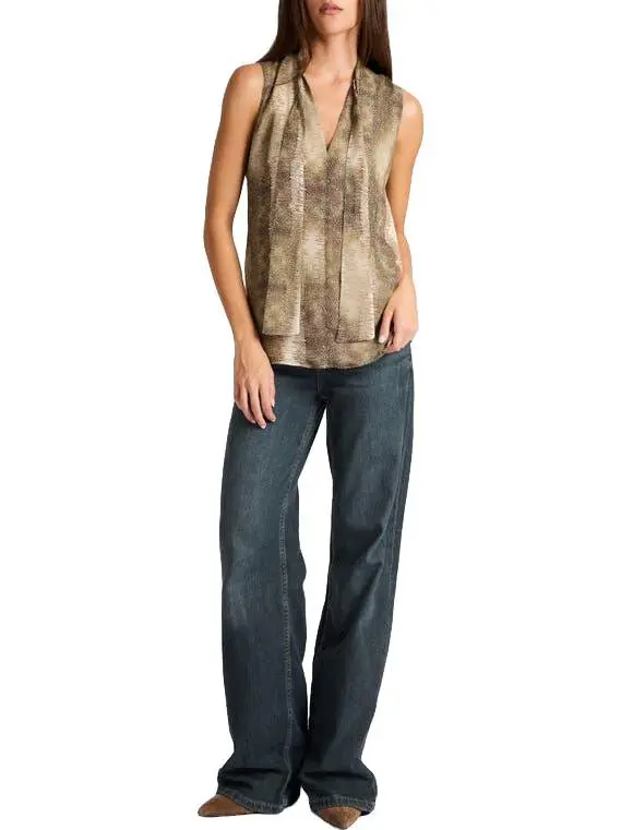 Santorelli Teca Sleeveless Tie-neck Blouse - Sahara