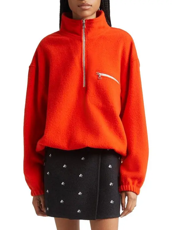 RIER Wool Fleece Half Zip Sweatshirt - Orange Fleece