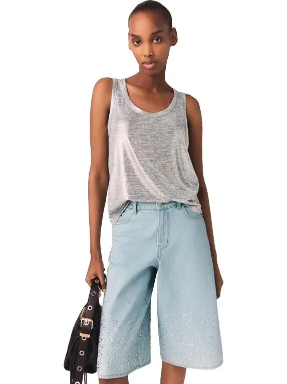 Maje Metallic Knit Sleeveless Top - Silver