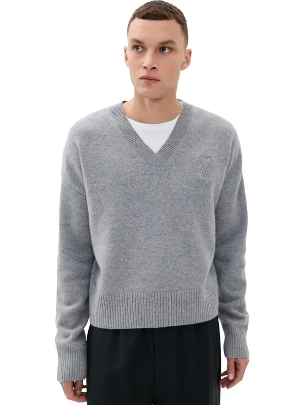 Ami Wool And Cashmere Knit Sweater - Gris