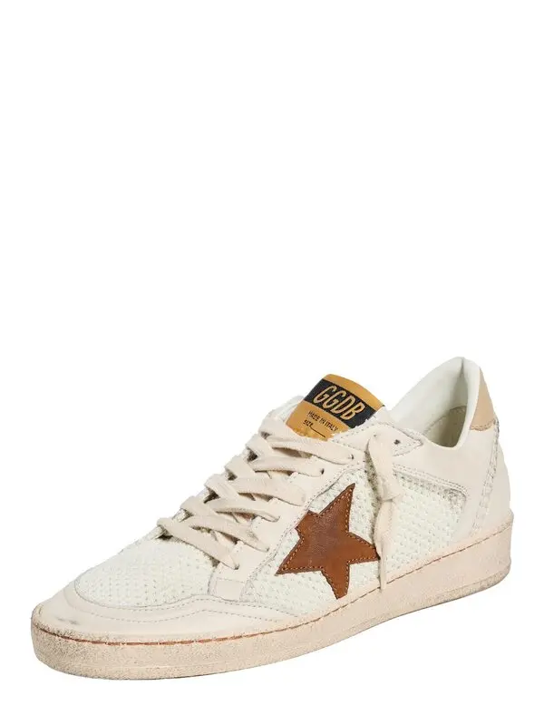 Golden Goose Ball Star Net And Leather Sneakers - White/buttercream/terra Di Sie