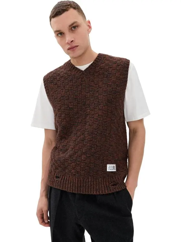 MAISON MARGIELA Knit Sweater Vest - Dark Grey Melange/brown