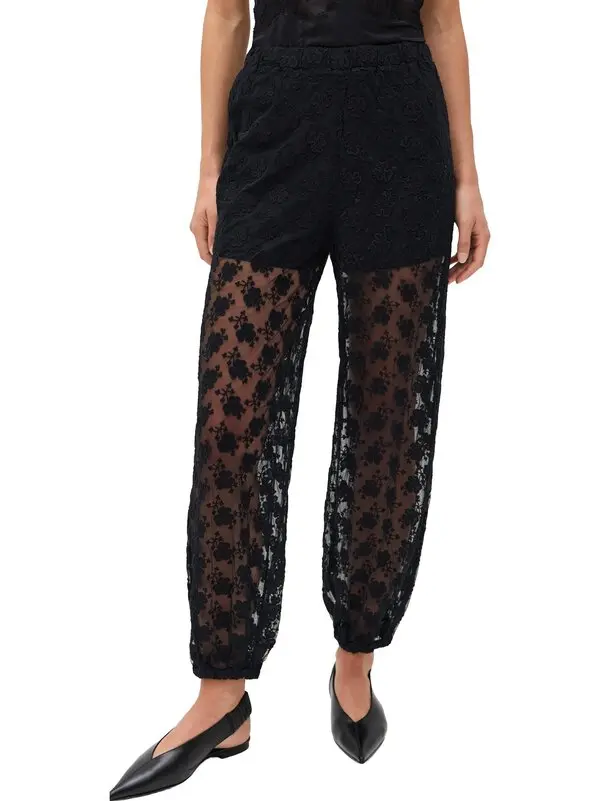 Sea Finn Embroidered Mesh Bubble Pants - Black