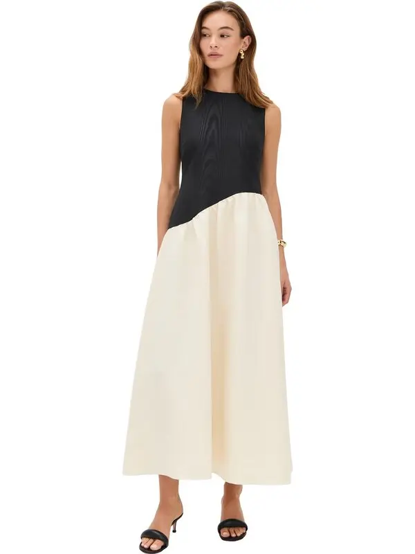SIMONMILLER Laurel Moire Midi Dress - Black/bone
