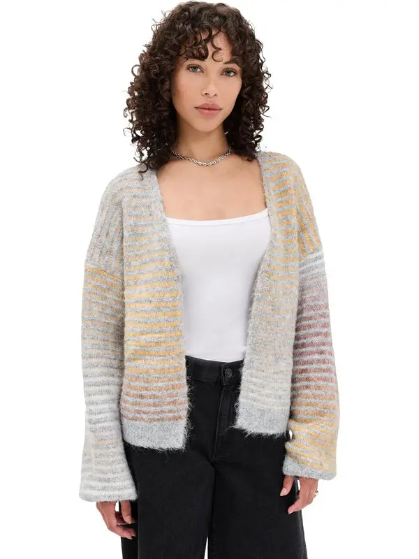 LITTLE LIES Striped Knit Cardigan - Grey