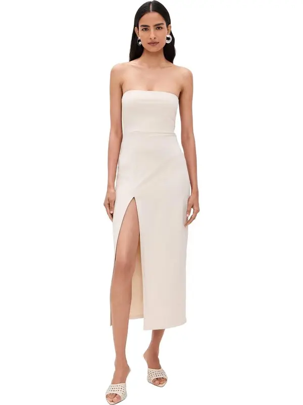 Susana Monaco Tube Midi Dress With Front Slit - Blanched Almond