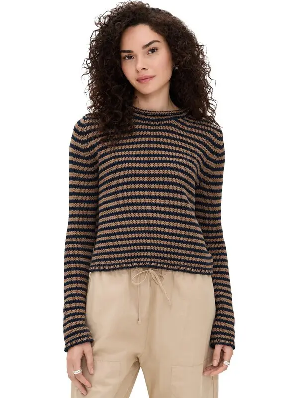LA LIGNE Fine Stripe Mini Marina Sweater - Navy/tan
