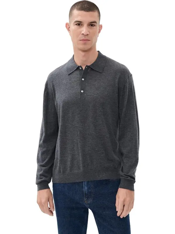 FRAME Long Sleeve Superfine Polo Sweater - Grey Melange