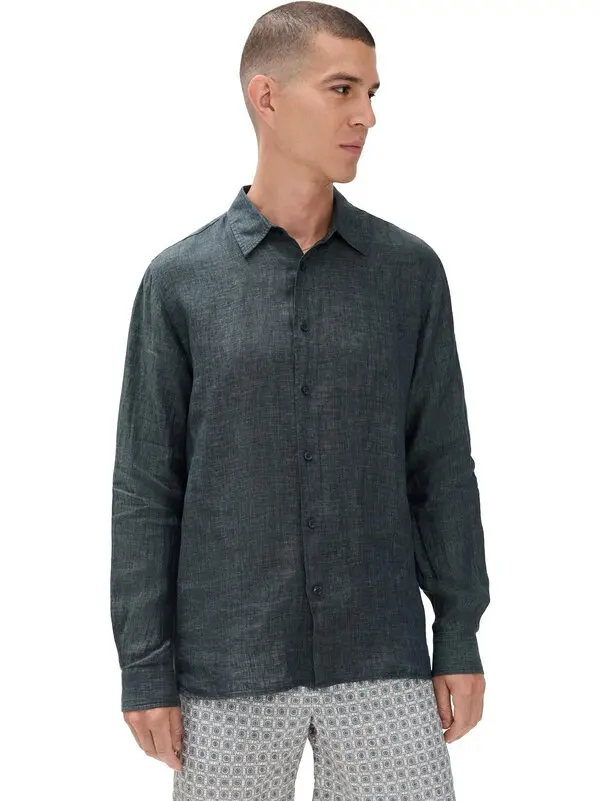 Orlebar Brown Justin Lino Stitched Button Down - Saltwater Blue
