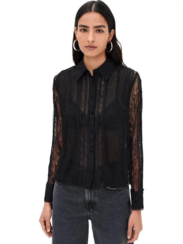 Alice + Olivia Willa Mixed Media Top - Black