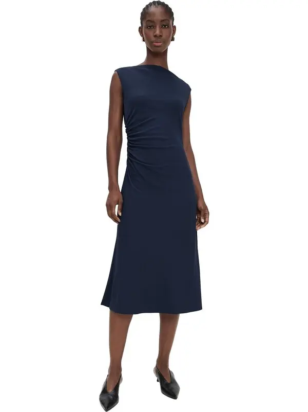 Theory Boat Neck Drape Dress - Navy