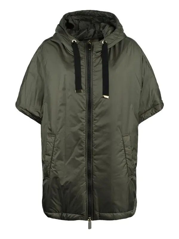 Max Mara Khaki Padded Cape With Drip-proof Canvas Hood - Green
