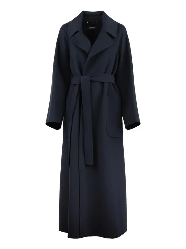Max Mara Midnight Wool Long Robe Coat - Blue