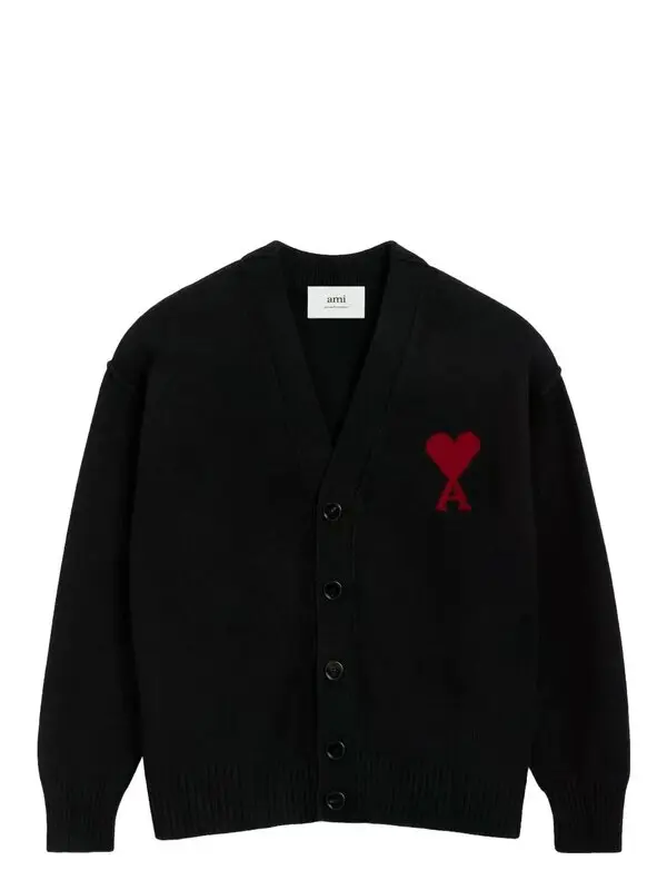 Ami Logo Appliqué Buttoned Cardigan - Black