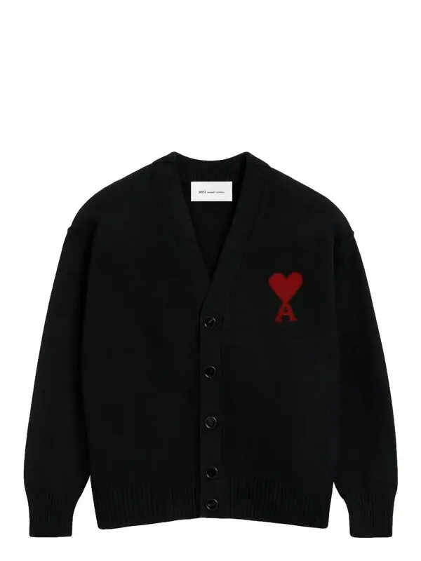 AMI Paris De Cœur Intarsia-knit Wool Cardigan - Black