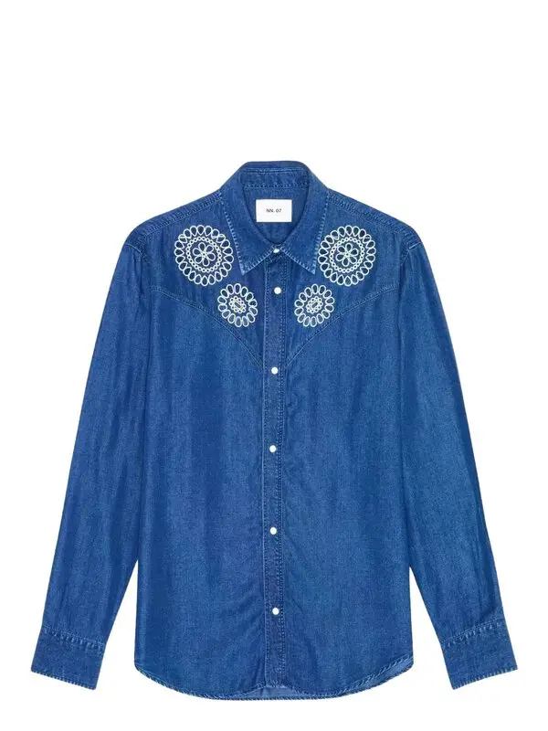Nn07 Embroidered Denim Shirt - Blue