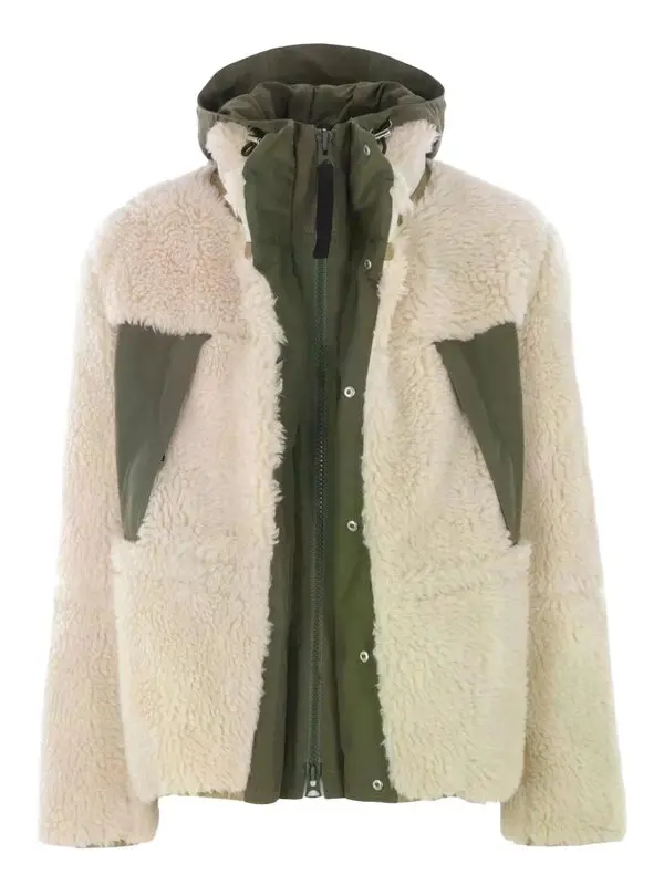 Sacai Fleece-paneled Hooded Jacket - Neutrals
