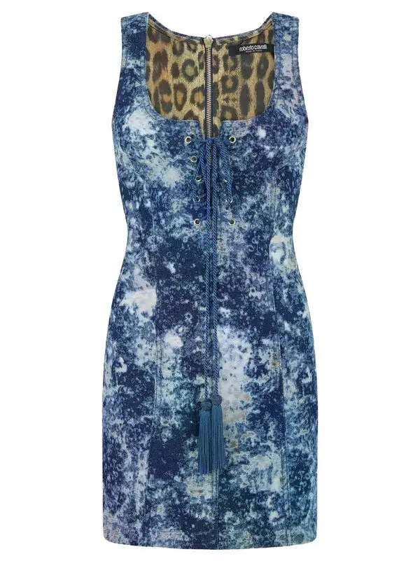 Roberto Cavalli Lace-up Denim Mini Dress - Blue