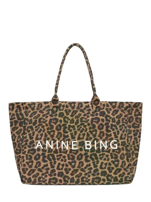ANINE BING Leopard-print Canvas Tote Bag - Brown