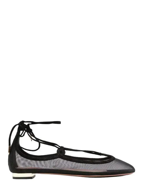 AQUAZZURA Lace-up Mesh Flat Pumps - Black