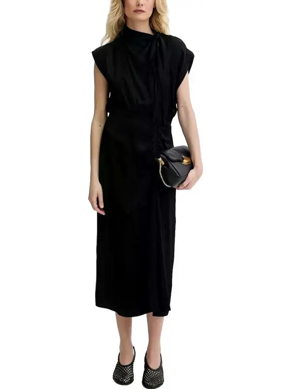 SESSUN Gathered-neck Midi Dress - Black