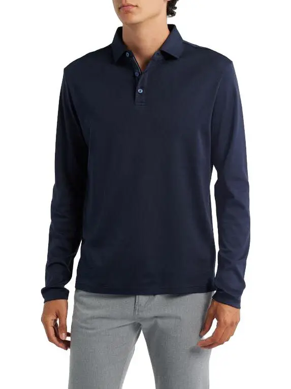 Robert Barakett Georgia Long Sleeve Pima Cotton Polo - Dark Caspian