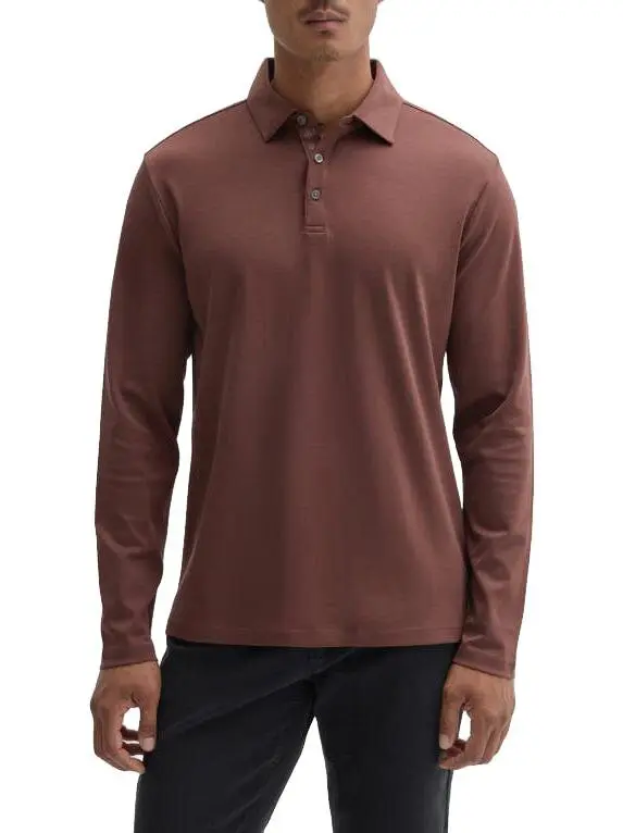 Robert Barakett Georgia Long Sleeve Pima Cotton Polo - Rusty Brown