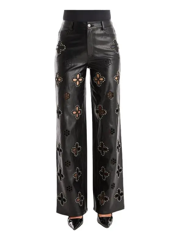 THE NOLI SHOP Kaia Pearl High Rise Straight Leg Jeans - Black Leather