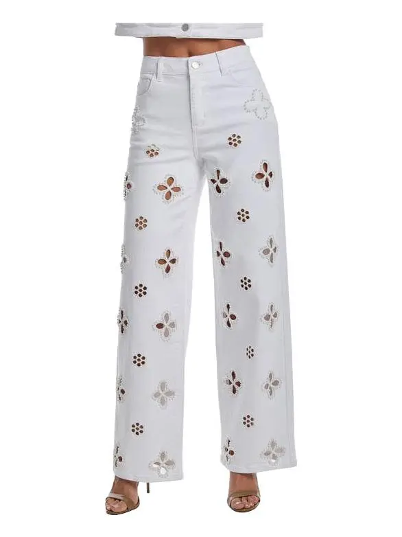 THE NOLI SHOP Kaia Pearl High Rise Straight Leg Jeans - White
