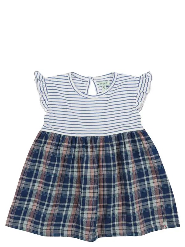 LILLY + SID Organic Cotton Check And Stripe Dress - Navy