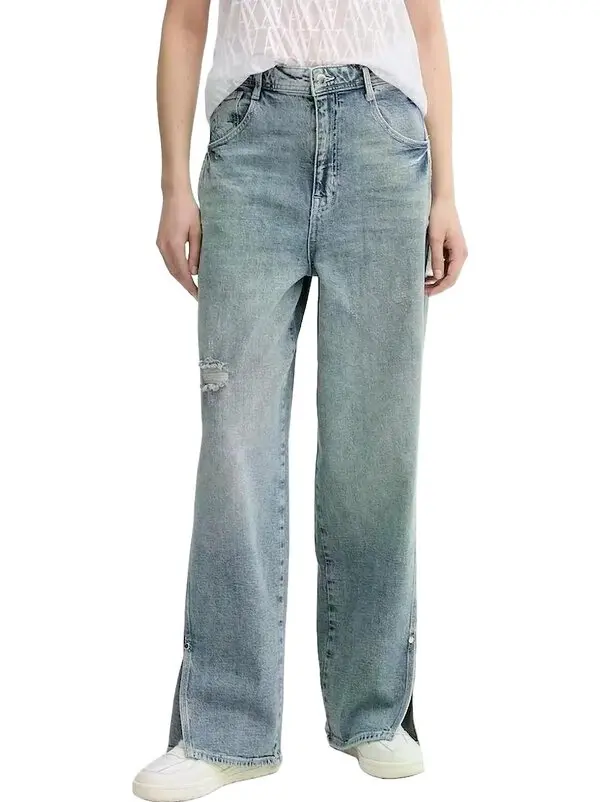 Armani Exchange Wide-leg Jeans With Logo Patch - Blue
