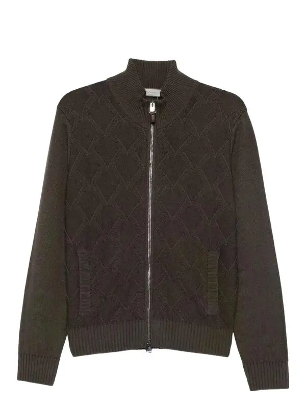 Canali Quilted Zip-up Cardigan - Brown