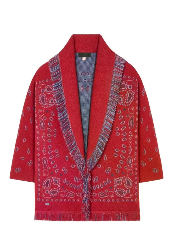 Alanui Bandana-jacquard Fringe Cardigan - Red
