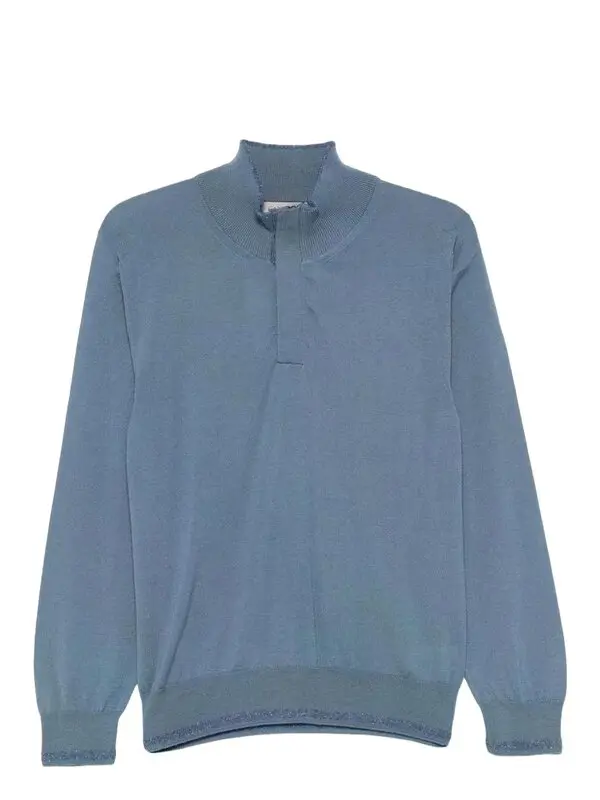 Canali High-neck Half-placket Sweater - Blue