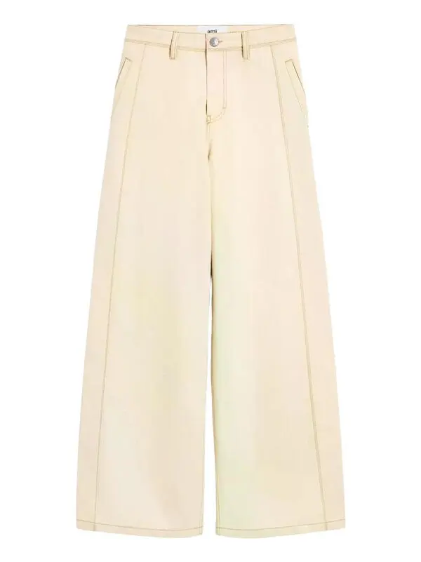 Ami Cotton Wide-leg Jeans - Neutrals