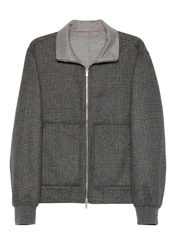 Brunello Cucinelli Cashmere Check Bomber Jacket - Grey