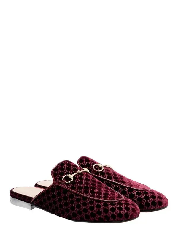 Gucci Princetown Horsebit Velvet Mules - Burgundy