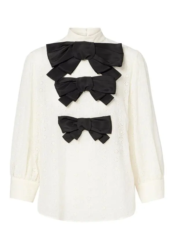 Valentino Garavani Mossi Bow-detail Cotton Top - White